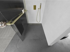 Mexen Kioto+, sprchová zástěna Walk-In s poličkou a věšákem 100 x 200 cm, 8mm sklo s žebrovým vzorem, zlatý matný profil, 800-100-121-55-09
