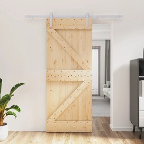 Posuvné dveře s kováním 85 x 210 cm masivní borové dřevo,  3203005