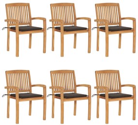 Stohovatelné zahradní židle s poduškami 6 ks masivní teak 3073233