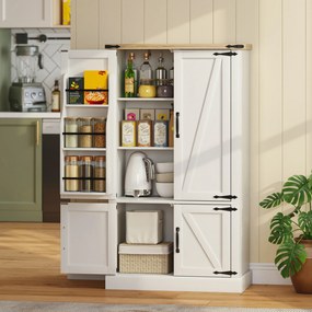 HOMCOM kuchyňský buffet, kuchyňská skříňka s 4 dveřmi, 6 držáků na koření a nastavitelné police, 76,3 x 40 x 136 cm, bílá