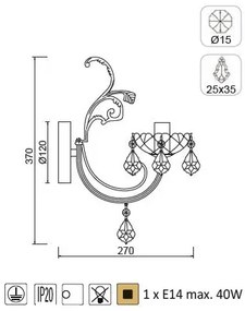 ACA DECOR Nástěnné svítidlo FABERGE max. 40W/E14/230V/IP20