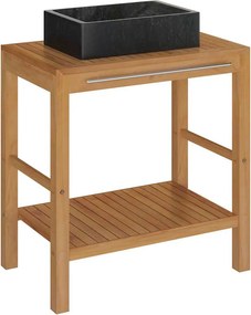 Koupelnová skříňka masivní teak s umyvadlem mramorové černé 3058159