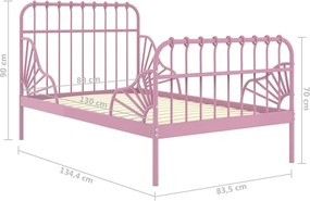 Prodloužitelný rám postele růžový kov 80 x 130/200 cm 324743