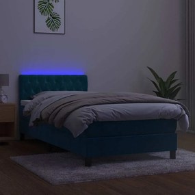 Box spring postel s matrací a LED tmavě modrá 90x200 cm samet 3134565