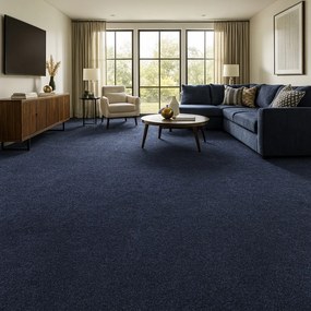 Lano, Metrážový koberec Supersoft 710 tm. modrý, šíře 4m, modrá, ab (mřížka), ložnice