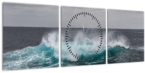 Obraz - Vlny v oceánu (s hodinami) (90x30 cm)