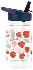 A Little Lovely Company Dětská lahev s brčkem Strawberries 450 ml, červená barva, plast