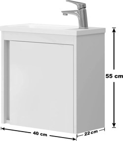 Závěsná skříňka 40 s umyvadlem, bílá, bílý lesk Omeble