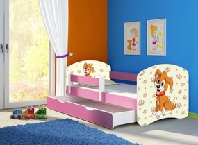 Dětská postel - Pejsek 2 180x80 cm + šuplík růžová