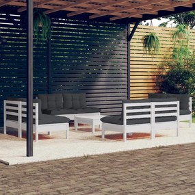 vidaXL 9dílná zahradní sedací souprava s krémovými poduškami borovice [3096048] Barva: Bílá