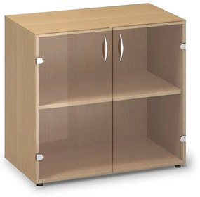 Nízká skleněná skříň ProOffice 80 x 45,8 x 74,2 cm, buk