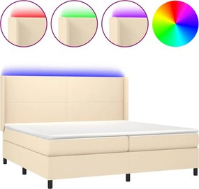 Box spring postel s matrací a LED krémová 200x200 cm textil 3138186