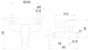 Mereo Mereo, Vanová nástěnná baterie, Sonáta, bez příslušenství, chrom, MER-CB90104N