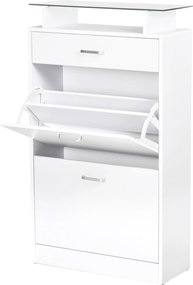 HOMCOM Botník s 3 šuplíky, skleněnou policí a hliníkovými úchyty pro předsíň, nosnost 50 kg, 60x24x105,5 cm, bílý | Aosom