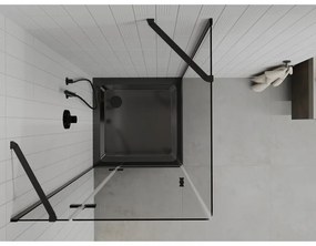 Mexen Roma sprchový kout s otočnými dveřmi 80 x 80 cm, Průhledné, Černá + sprchová vanička Flat, Černá - 854-080-080-70-00-4070B