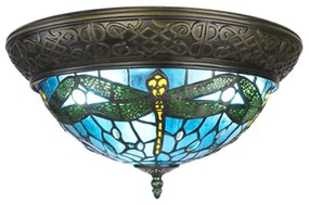 Modré stropní Tiffany světlo s vážkami Dragonfly – 38x20 cm