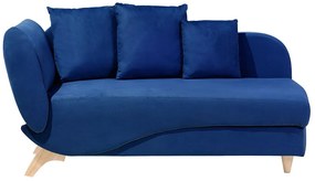 Sametová lenoška s úložným prostorem modrá levostranná MERI Beliani