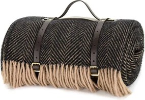 Pikniková vlněná deka Polo Herringbone Vintage, kožené popruhy, 183 x 150 cm Tweedmill