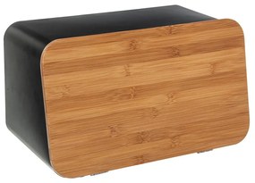 Černý chlebník s dřevěnými dvířky, 37 x 19 x 22 cm