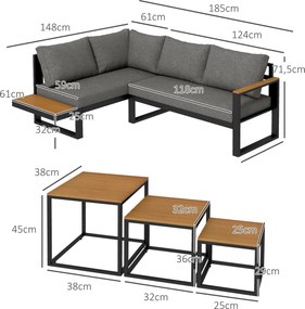 Outsunny 5dílná souprava zahradního nábytku, zahradní nábytek s rohovou pohovkou, dvojkou, konferenčním stolkem, balkonový set s polštáři, zahradní l…