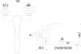 Mereo, Mereo Dřezová nástěnná baterie, Lila, 100 mm, s ramínkem plochým rovným 210 mm, chrom, MER-CBEE302A