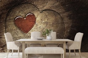 Samolepící tapeta srdce na pařezu - 375x250 cm