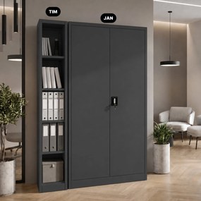 Úzký kovový archivační regál na dokumenty antracitový, 250x1850x400 mm: TIM