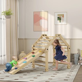 AIYAPLAY Prolézačka 3 v 1 se skluzavkou, lezecký trojúhelník na klouzání a lezení, dřevěná prolézačka, pro děti od 1,5 do 4 let, vnitřní, pestrobarev…