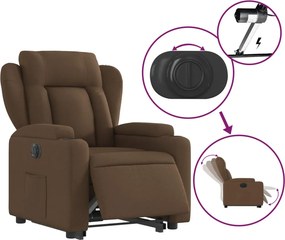 Elektrické zvedací polohovací křeslo hnědé textil 3204510