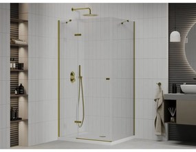 Mexen Roma sprchový kout 80 x 70 cm, 6mm sklo, zlatý profil-čiré sklo + slim sprchová vanička 5cm, 854-080-070-50-00-4010