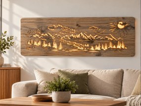 Li-Go "Hory, les" světelný obraz s baterií a pohybovým čidlem 120x40 cm provedení povrchu: černá s patinou