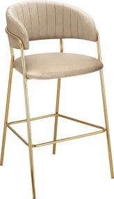 Designová barová židle PREMIN - béžová Velvet látka / zlatý chrom