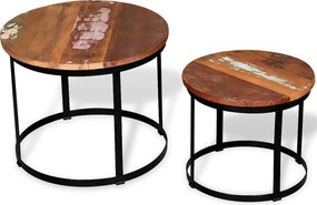 2 konferenční stolky masivní recyklované dřevo kulaté 40cm/50cm 244007