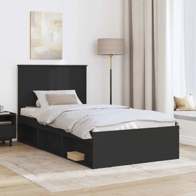 Rám postele s čelo Černá 100 x 200 cm Masivní borové dřevo 3411047