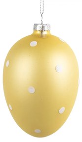 Žluté závěsné skleněné vajíčko s puntíky Egg Dots - Ø 8*12 cm