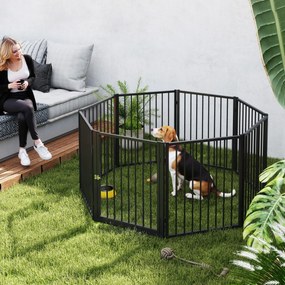 PawHut Psí Park Ohrady pro psy 8 panelů 60x76 cm pro malé a střední plemena, ocelový korál pro interiér i exteriér, černý