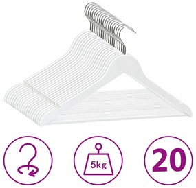 20 ks šatních ramínek protiskluzové bílé tvrdé dřevo 289914