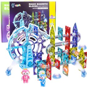 LEAN Toys Magnetické prostorové kostky, kuličková dráha, postavičky, svítící, 120 ks.