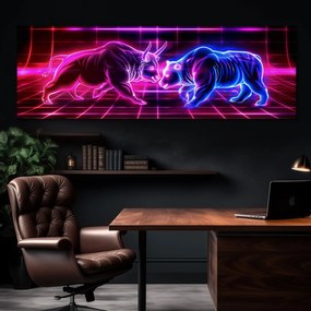 Obraz na plátně - Neonový býk a medvěd FeelHappy.cz Velikost obrazu: 60 x 20 cm