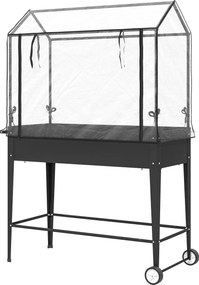 Podlokálně zvýšený záhon Outsunny s PVC krytem, zvýšený květináč na kolečkách, rolovací zipová dvířka a odtokový otvor, mini skleník na zeleninu, kvě…