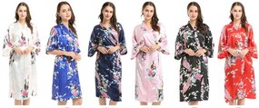 Bavlissimo Dámský saténový župan kimono s krátkým rukávem červená Velikost: M