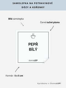 Samolepka na kořenky PEPŘ BÍLÝ bílá 5 × 5 cm tučné písmo