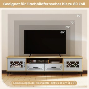 Costway Bambusová skříň pod TV pro televizory do 80 palce TV s 2 zásuvkami a 2