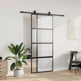 Posuvné dveře se sadou kování černé 90x205 cm Tvrzené sklo 3375839