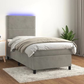 Box spring postel s matrací a LED světle šedá 80 x 200 cm samet,  3136029