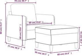 Křeslo s podnožkou světle šedé 60 cm samet 3201164