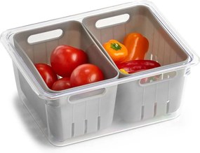 CMP Paris Dvojitý úložný box do lednice, organizér na ovoce a zeleninu, 2 nádoby jako síto, šedý CMPKB6110