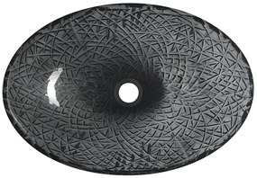Sapho PURUS skleněné gravírované umyvadlo 50 x 15,5 x 36 cm, černá TY305SG