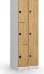 Šatní skříňka S1 s úložnými boxy, 3 boxy, 1850 x 300 x 500 mm, kódový zámek, laminované dveře, ořech