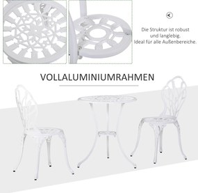 Outsunny 3dílná Bistro souprava z hliníku s vyřezávaným designem – Nábytek na zahradu, zahradní židle, stůl s otvorem pro slunečník, venkovní nábytek…